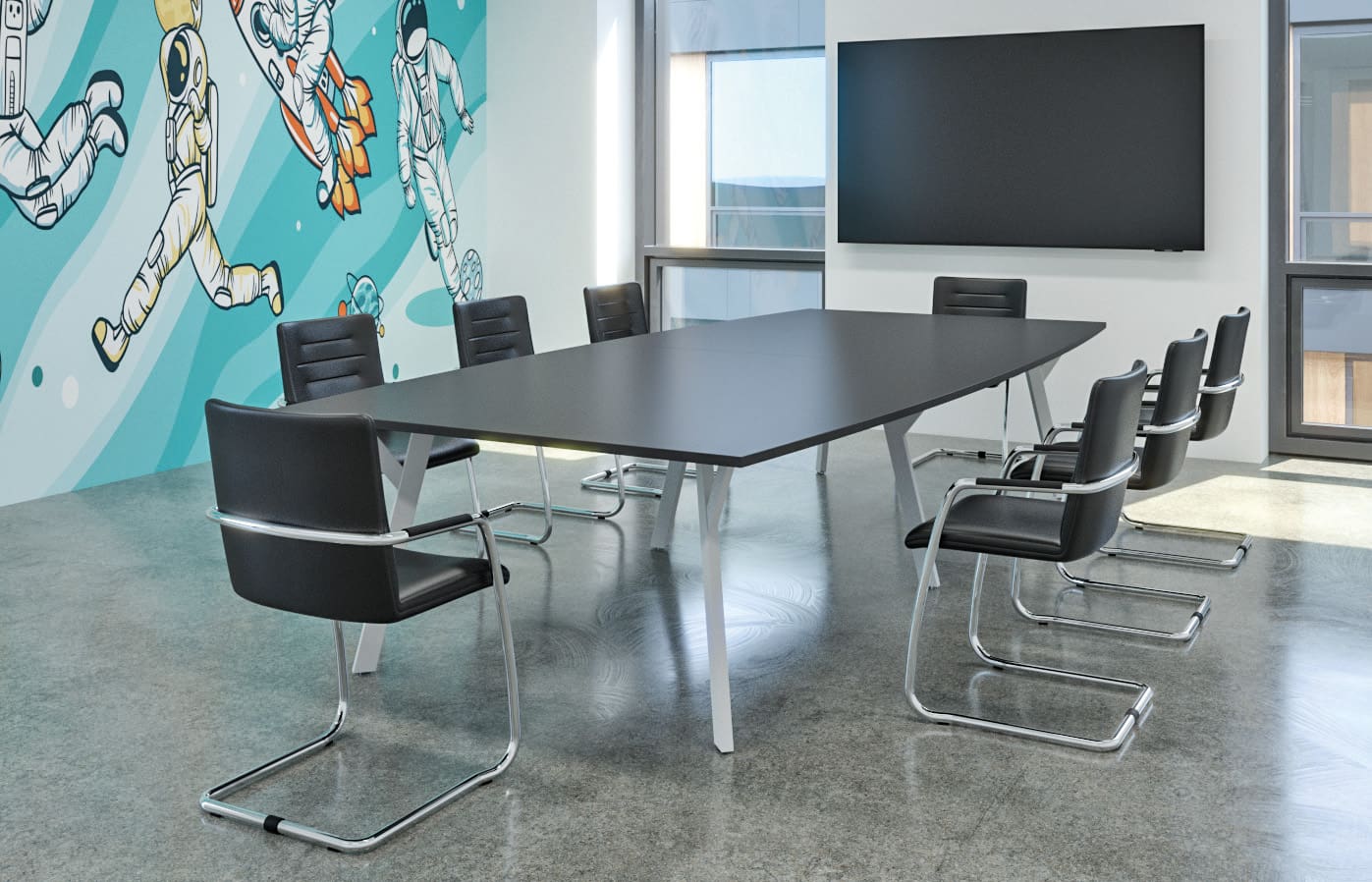 Angled Y-Leg Boardroom Table: Boat-Shaped Design |Silvermans