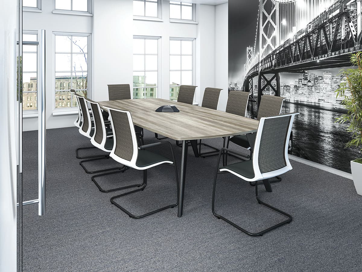 Evolve - Boat Shaped Tables with Oak Legs - Silvermans Office Furniture