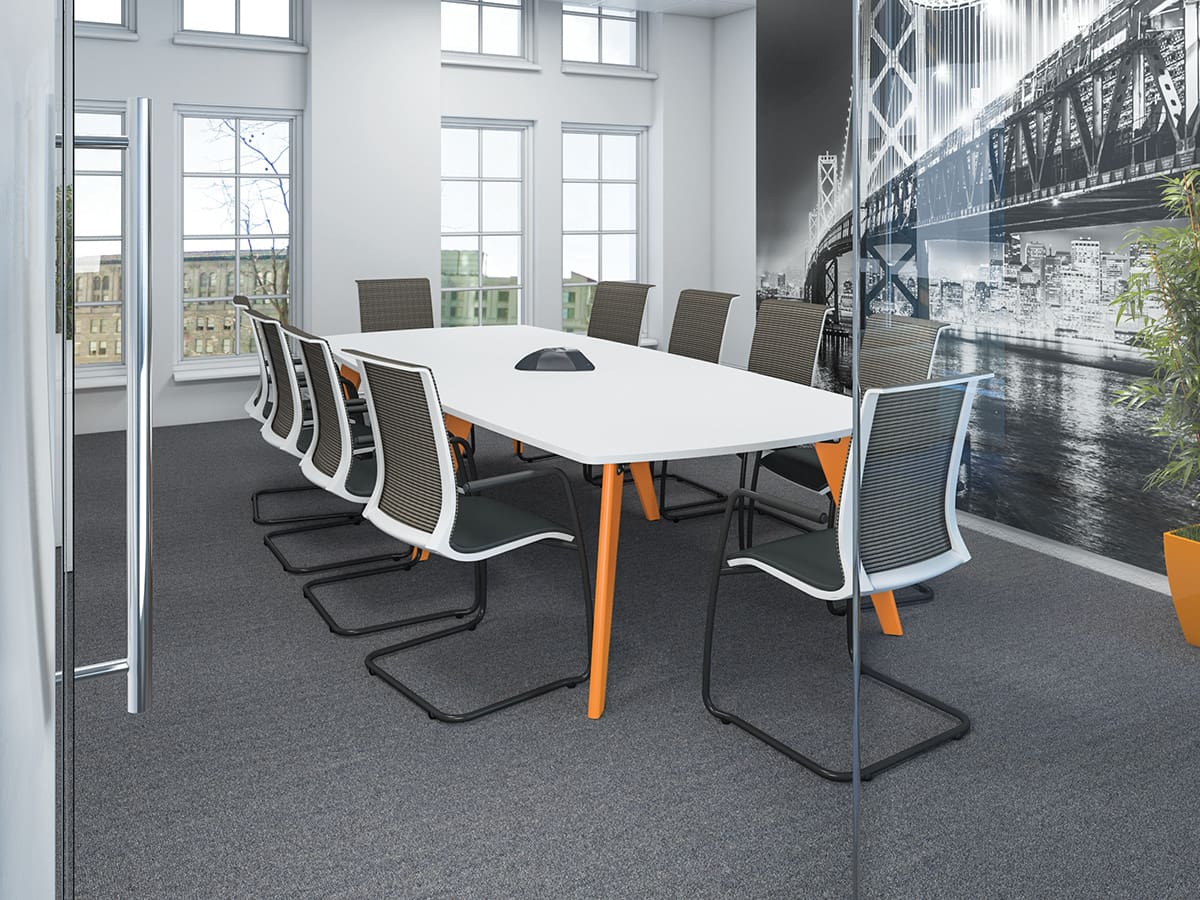 Evolve - Boat Shaped Tables with Oak Legs - Silvermans Office Furniture