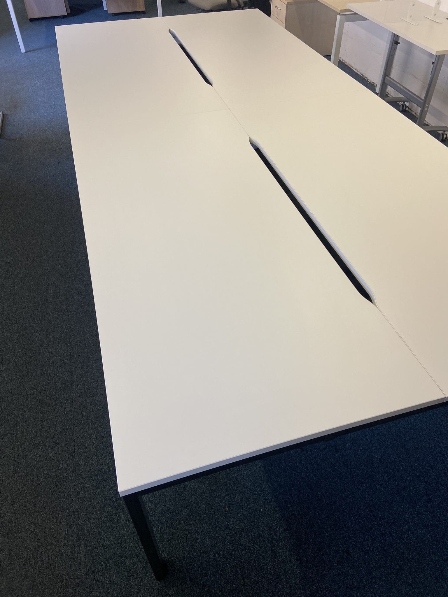 Block Of 4 Desks With Cable Tray | White - Silvermans Office Furniture